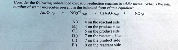 consider the following unbalanced oxidation reduction reaction in ...