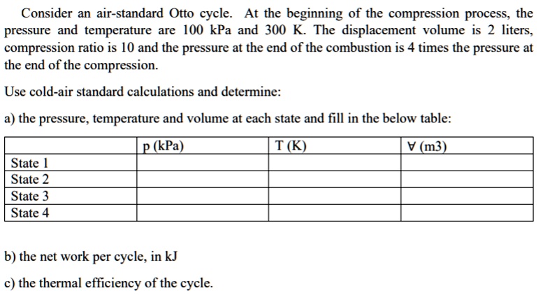 SOLVED: Consider an air-standard Otto cycle. At the beginning of the ...