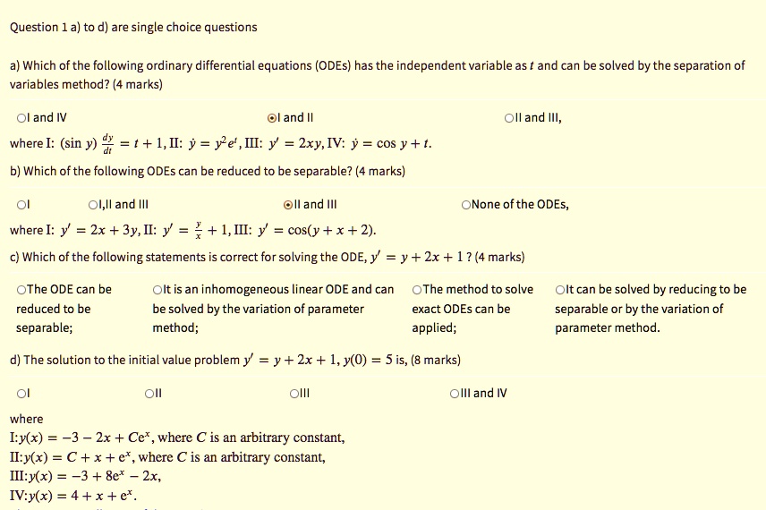 Solved Question 1 A To D Are Single Choice Questions A Which Of The