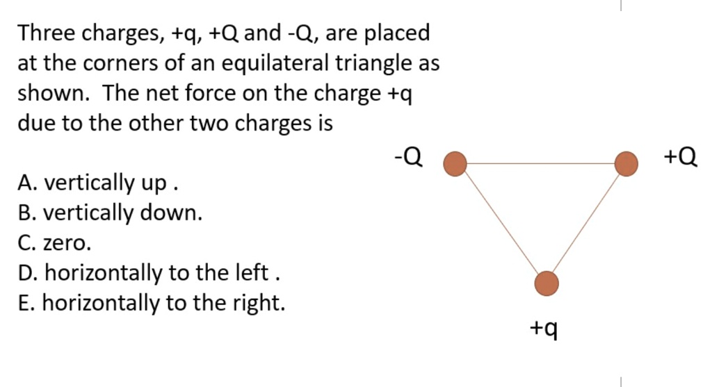 SOLVED: Three charges, +9, +Q, and -Q, are placed at the corners of an ...