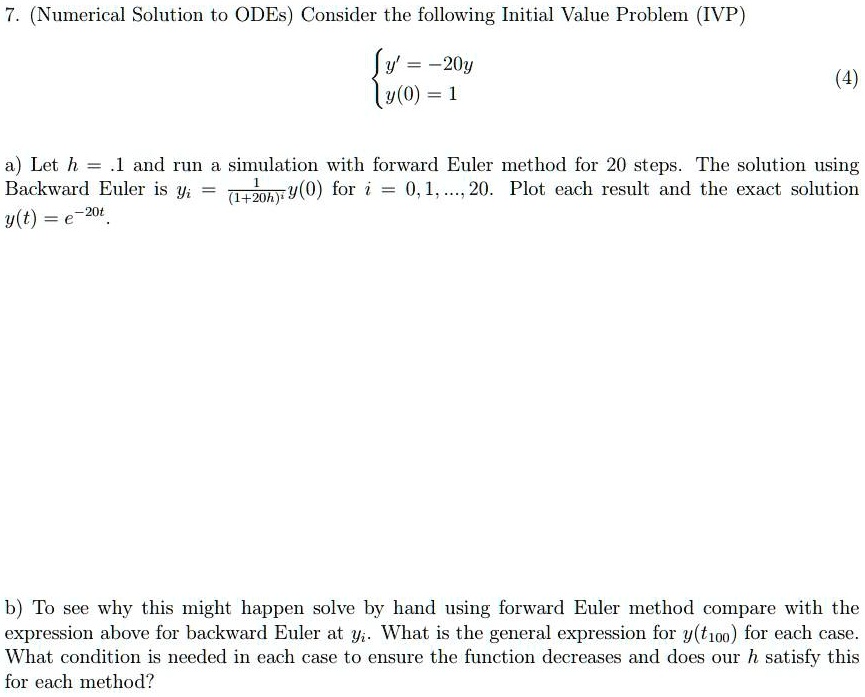 Solved Numerical Solution To Odes Consider The Following Initial Value Problem Ivp Y 20y Y 