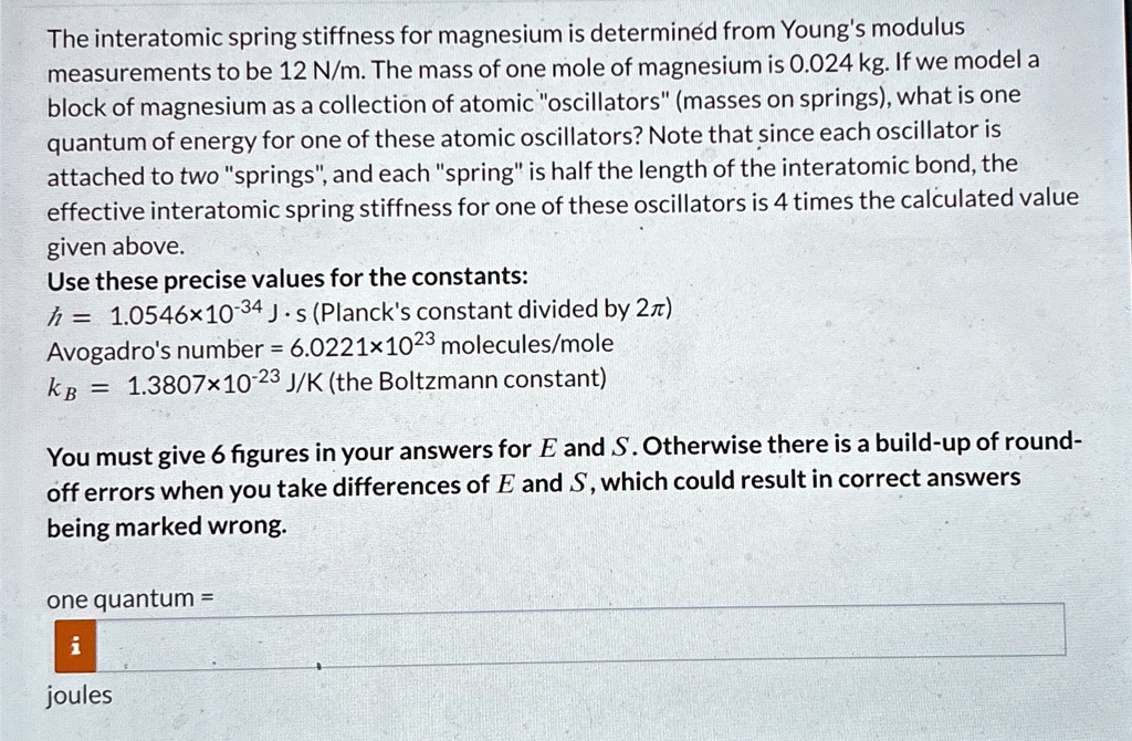 the interatomic spring stiffness for magnesium is determined from ...