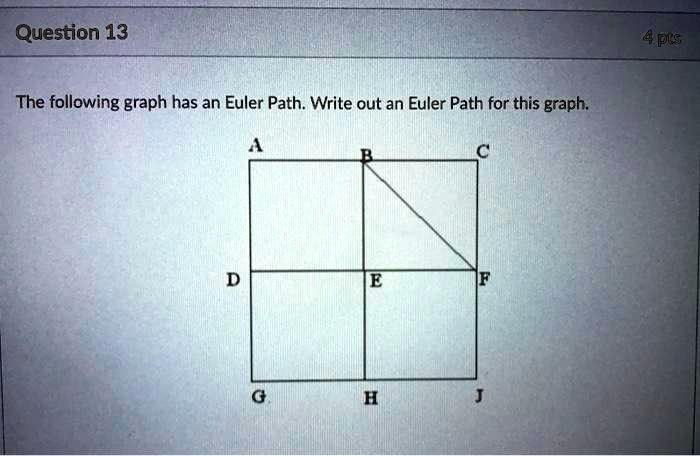 SOLVED: Question 13 4 pius; The following graph has an Euler Path: Write out an Euler Path for ...