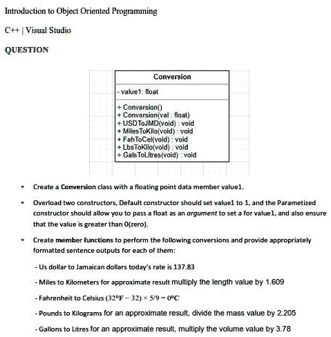 SOLVED: Introduction to Object Oriented Programming C++ Visual Studio ...