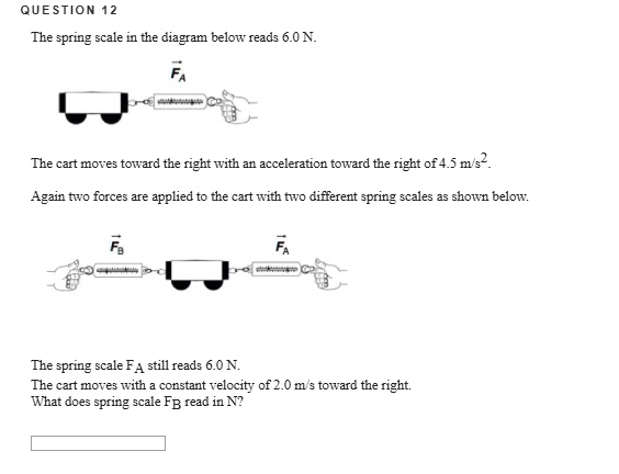 SOLVED: QUESTiOn 12 The spring scale in the diagram below- read: 6.0N ...