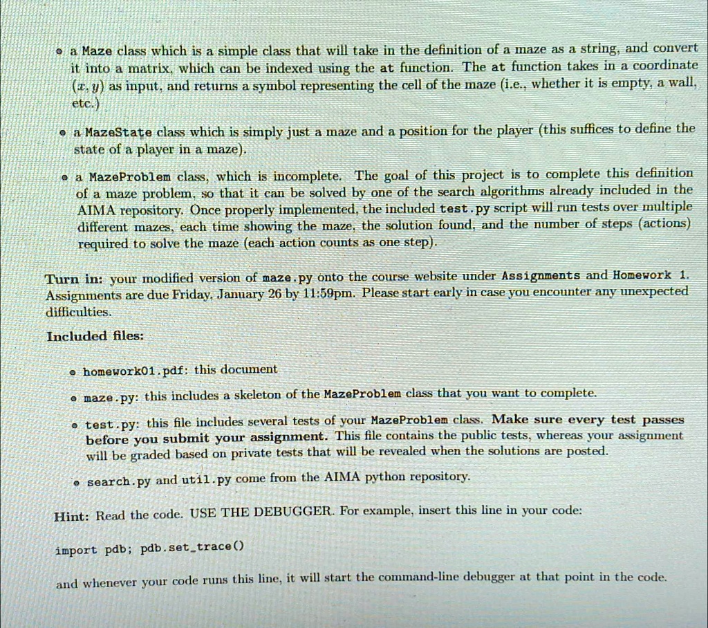 a maze class which is a simple class that will take in the definition ...