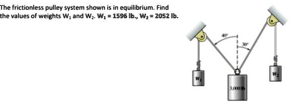 The frictionless pulley system shown is in equilibrium. Find the values ...