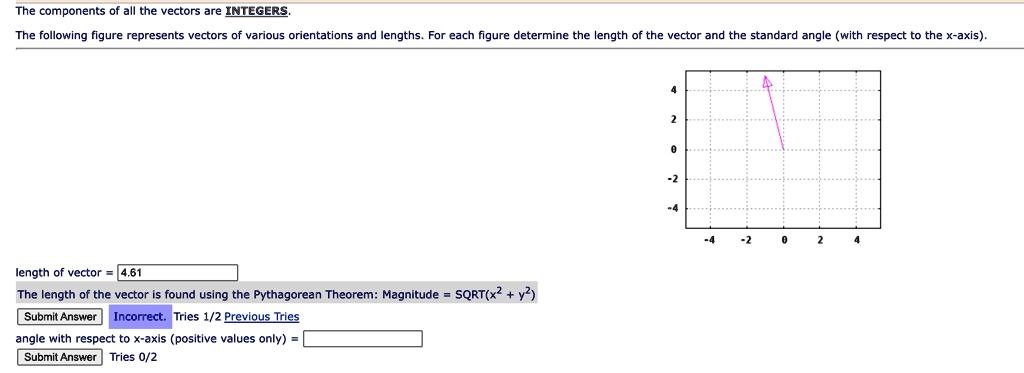 SOLVED: The components of all the vectors are INTEGERS. The following ...