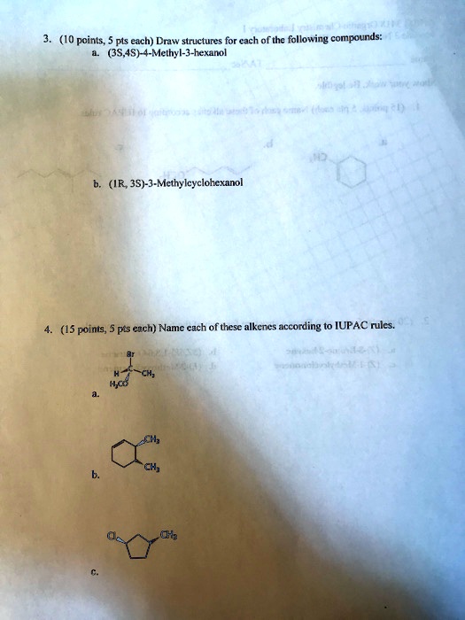 SOLVED: (10 points , pts each) Draw structures for each of the following compounds: (35.,4S)-4 ...