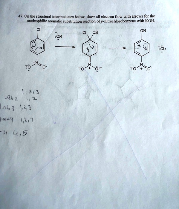 47. On the structural intermediates below, show all electron flow with ...