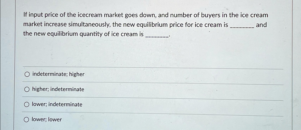 SOLVED: If the input price of the ice cream market goes down, and the ...