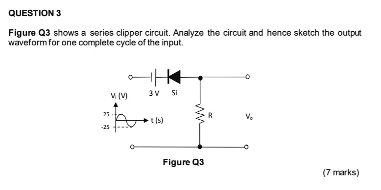 SOLVED: QUESTION 3 Figure Q3 shows a series clipper circuit. Analyze ... SOLVED: QUESTION 3 Figure Q3 shows a series clipper circuit. Analyze ...