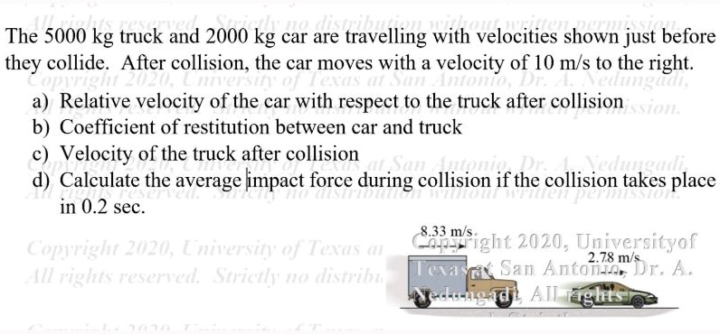 The 5000 Kg Truck And 2000 Kg Car Are Travelling With Velocities Shown