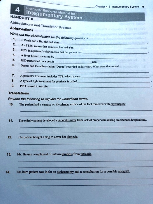 Instructor Resource Material for 4 Integumentary System HANDOUT 8 ...