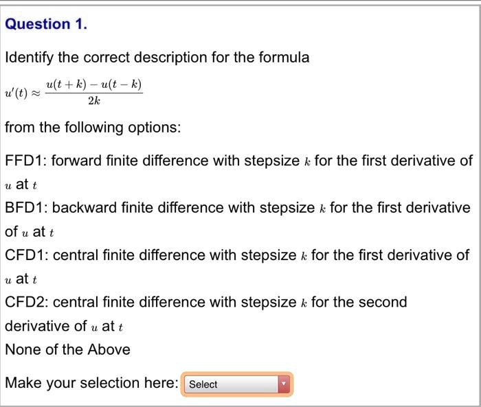 question 1 identify the correct description for the formula ut k ut k u t 2k from the following ...
