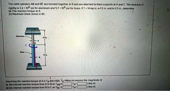 SOLVED: The solid cylinders AB and BC are bonded together at B and are ...