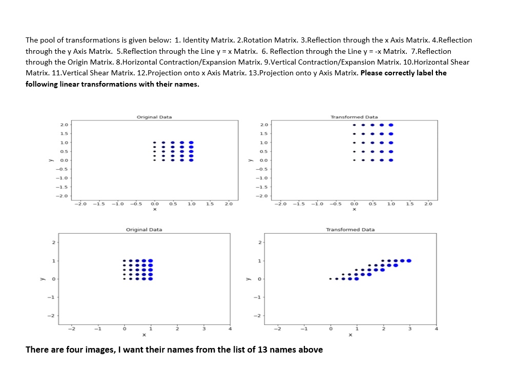 SOLVED: The pool of transformations is given below: 1. Identity Matrix ...
