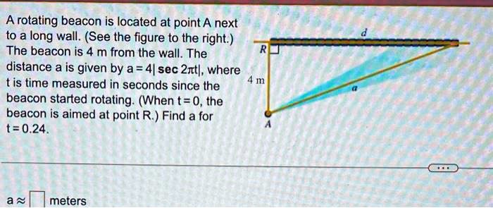 SOLVED: A rotating beacon is located at point A next to a long wall.(See the figure to the right ...