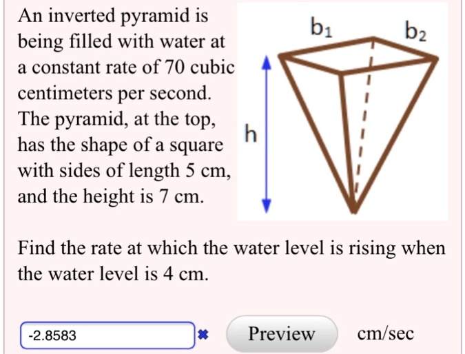 An inverted pyramid is being filled with water at a constant rate of 70 ...