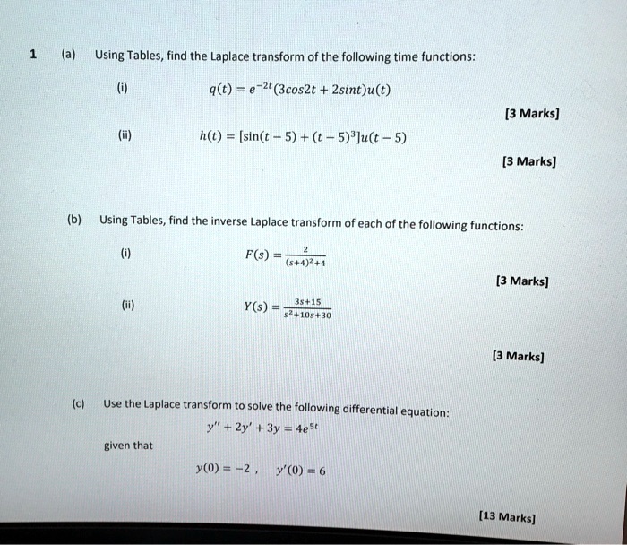 1 (a) Using Tables, find the Laplace transform of the following time functions: (i) q(t) = e^-2t ...