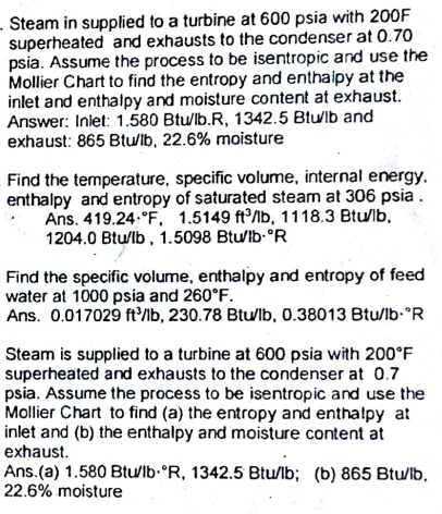 Steam in supplied to a turbine at 600 psia with 200F superheated and ...