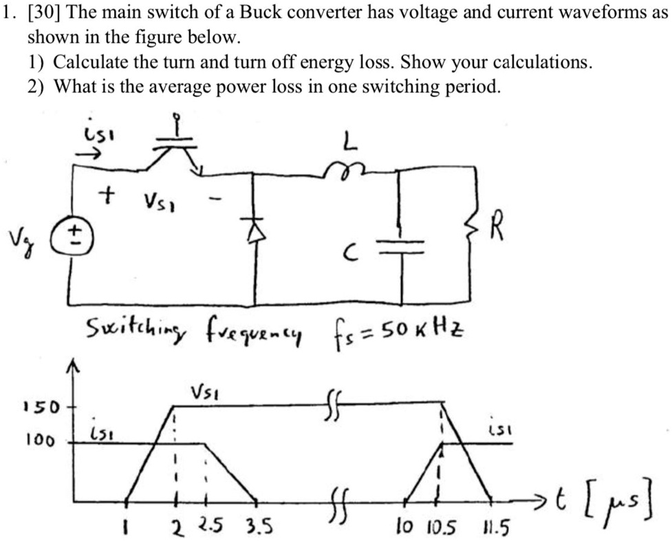 SOLVED: The main switch of a Buck converter has voltage and current waveforms as shown in the ...