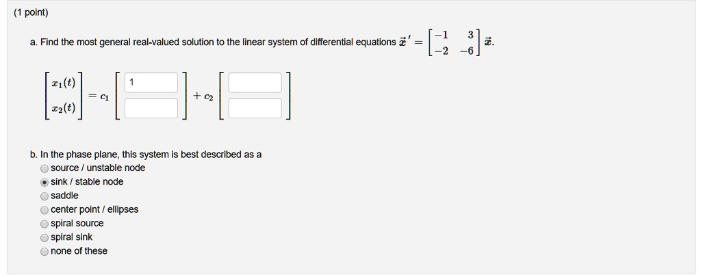 point find the most general real valued solution to the linear system ...