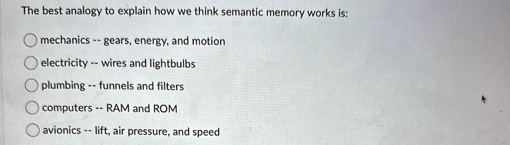 the best analogy to explain how we think semantic memory works is ...