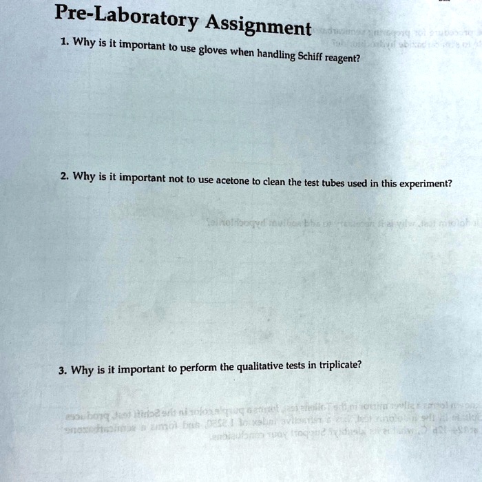 SOLVED: Pre-Laboratory Assignment 1. Why is it important to use gloves ...