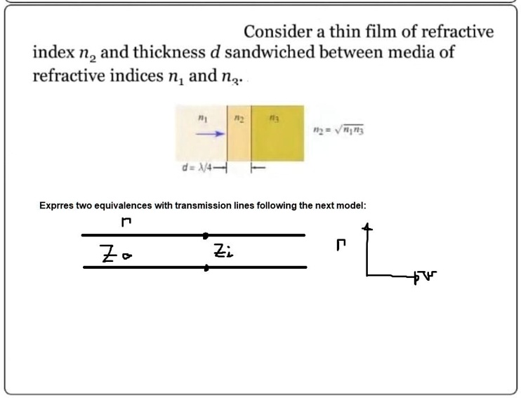 Consider a thin film of refractive index n2 and thickness d sandwiched between media of ...