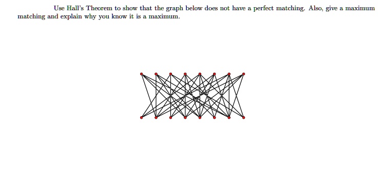 SOLVED:Use Hall $ Theorem to show that the graph below does not have perfect matching: Also give ...