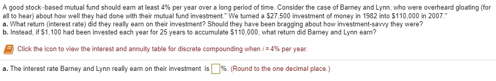 SOLVED: A good stock-based mutual fund should earn at least 4% per vear ...
