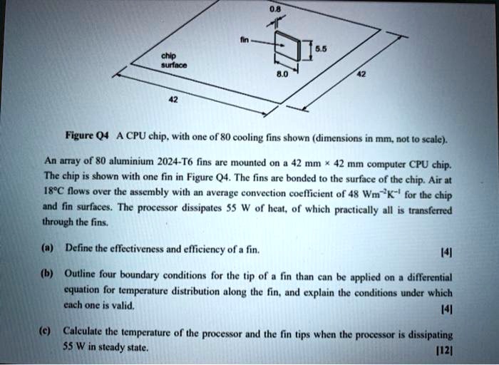 chip surface 42 fin 0.8 8.0 5.5 42 Figure Q4 A CPU chip, with one of 80 ...