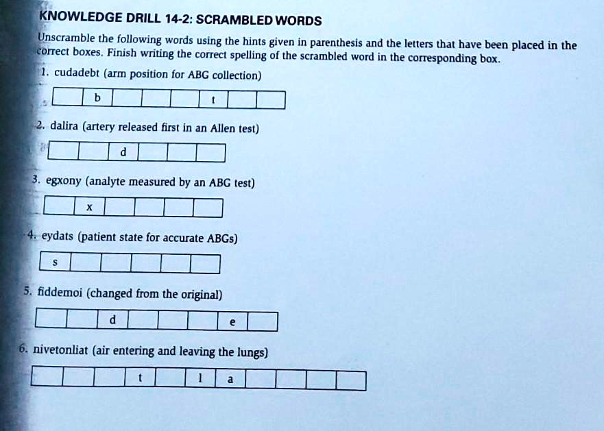 knowledge drill 14 2 scrambled words unscramble the following words ...