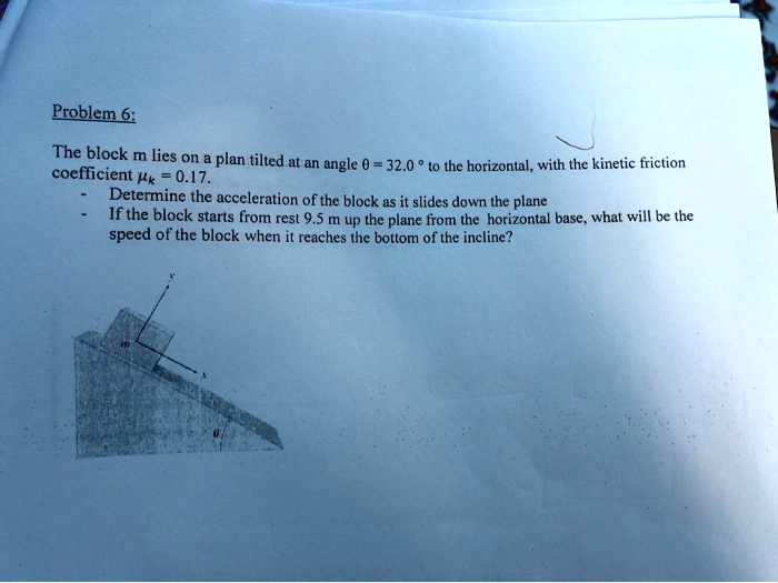 SOLVED: Problem 6: The block m lies on plan tilted at an angle 0 = 32.0 ...