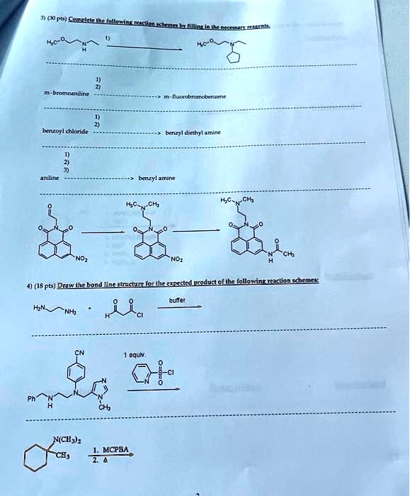 SOLVED: 3) (30 pts) Complete the following reaction schemes by filling ...