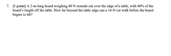 SOLVED: point] A 2-m-long board weighing 40 N extends out over the edge ...