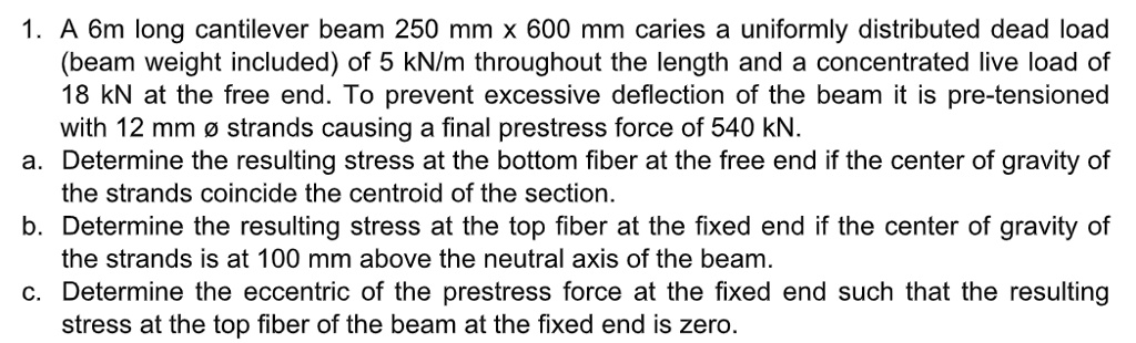 1 a 6m long cantilever beam 250 mm x 600 mm caries uniformly...