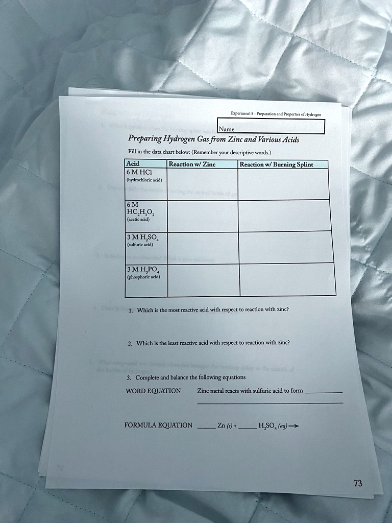 SOLVED:Benical t Hcttalio "CAT4e Hidrorrn Name Preparing Hydrogen Gas ...