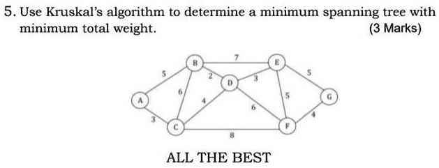 5 use kruskals algorithm to determine a minimum spanning tree with ...