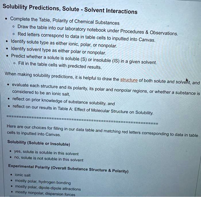 SOLVED: Solubility Predictions, Solute - Solvent Interactions Complete ... SOLVED: Solubility Predictions, Solute - Solvent Interactions Complete ...