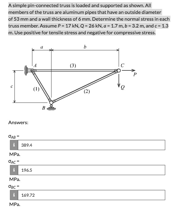SOLVED: A simple pin-connected truss is loaded and supported as shown ...
