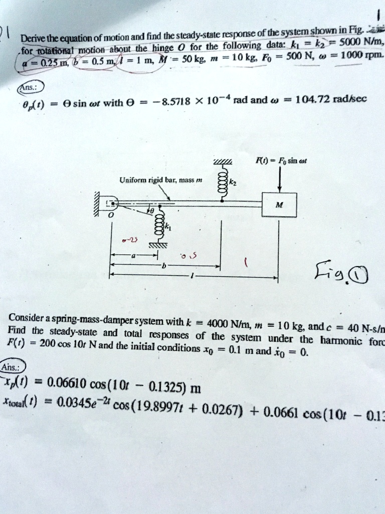 SOLVED: Forced Vibration Derive the equation of motion and find the steady-state response of the ...