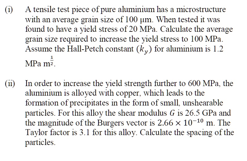 Solved A Tensile Test Piece Of Pure Aluminium Has A Microstructure