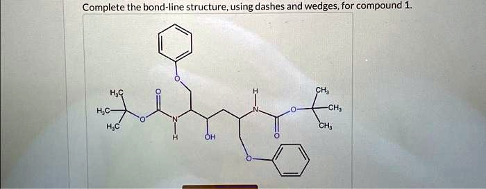 SOLVED: Complete the bond-line structure, using dashes and wedges, for compound 1. H3C H3C- H3C ...