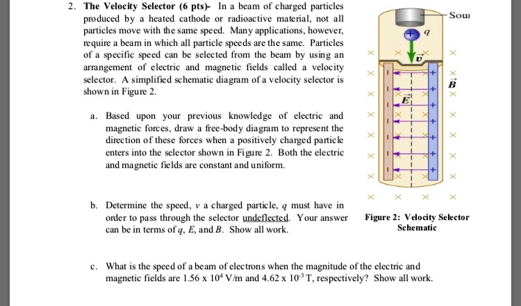 The Velocity Selector (6 pts) beam of charged particles produced by a ...
