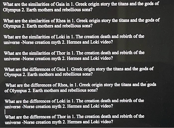 What are the similarities of Gaia in 1. Greek origin story the titans ...