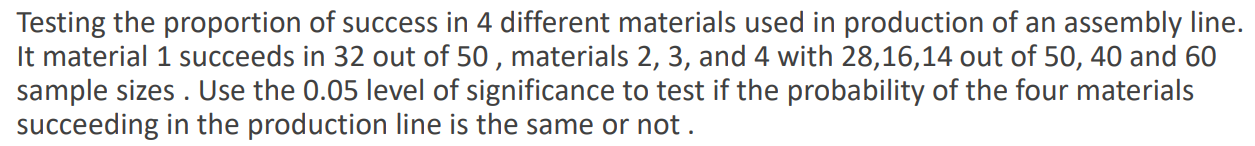 Testing the proportion of success in 4 different materials used in ...