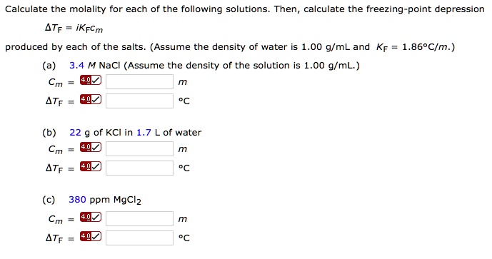 SOLVED:Calculate the molality for each of the following solutions_ Then _ calculate the freezing ...