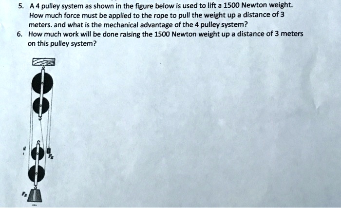 5. A 4 pulley system as shown in the figure below is used to lift a ...